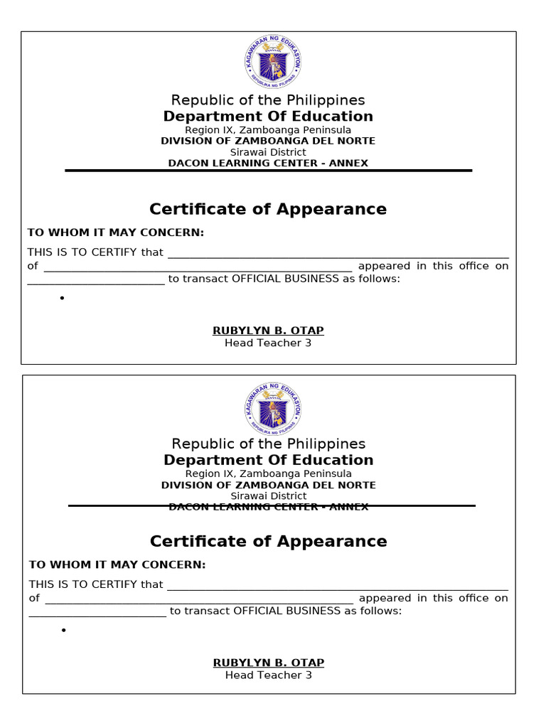 Certificate of Appearance | PDF