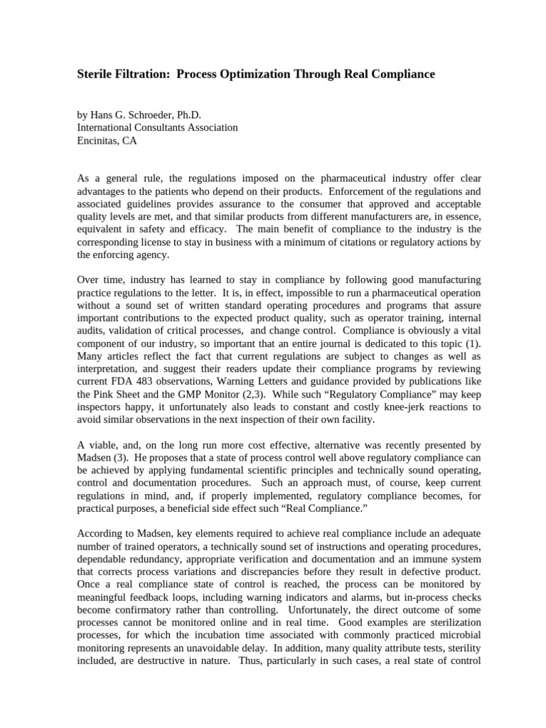 2001 - Sterile Filtration Process Optimization Through Real Compliance | PDF | Sterilization ...