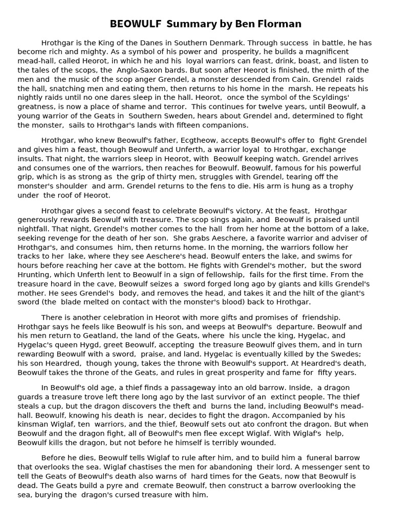 BEOWULF Summar-WPS Office | PDF | Beowulf | English Folklore