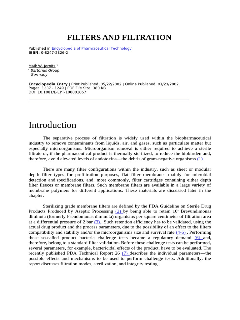 2002- Filters and Filtration | PDF | Membrane | Filtration