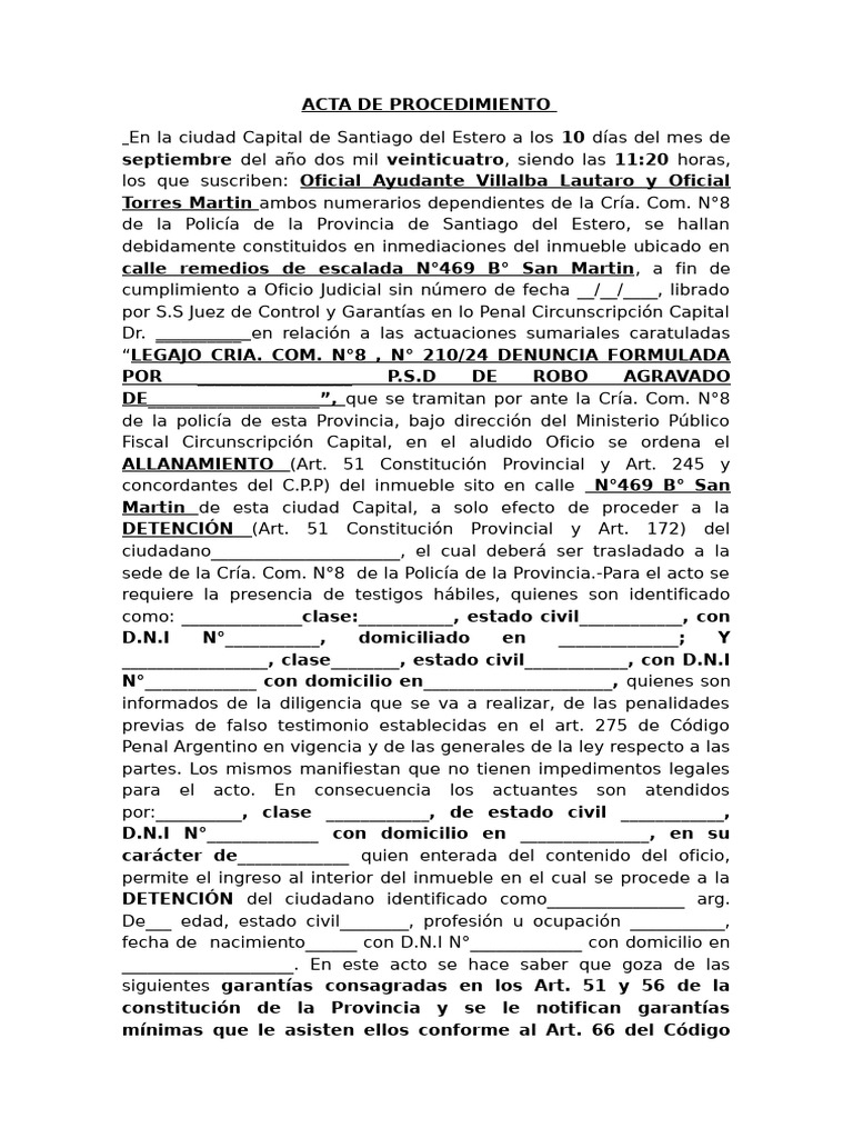 Acta de Procedimiento | PDF | Gobierno | Justicia