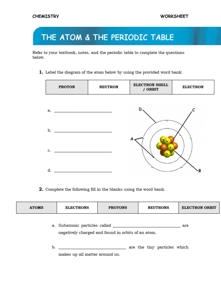 The Atom & The Periodic Table: Chemistry Worksheet | PDF | Atoms ...