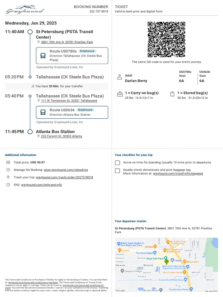 Ticket ST Petersburg FL Atlanta Ga 3227578018 | PDF | Transport | Bus ...