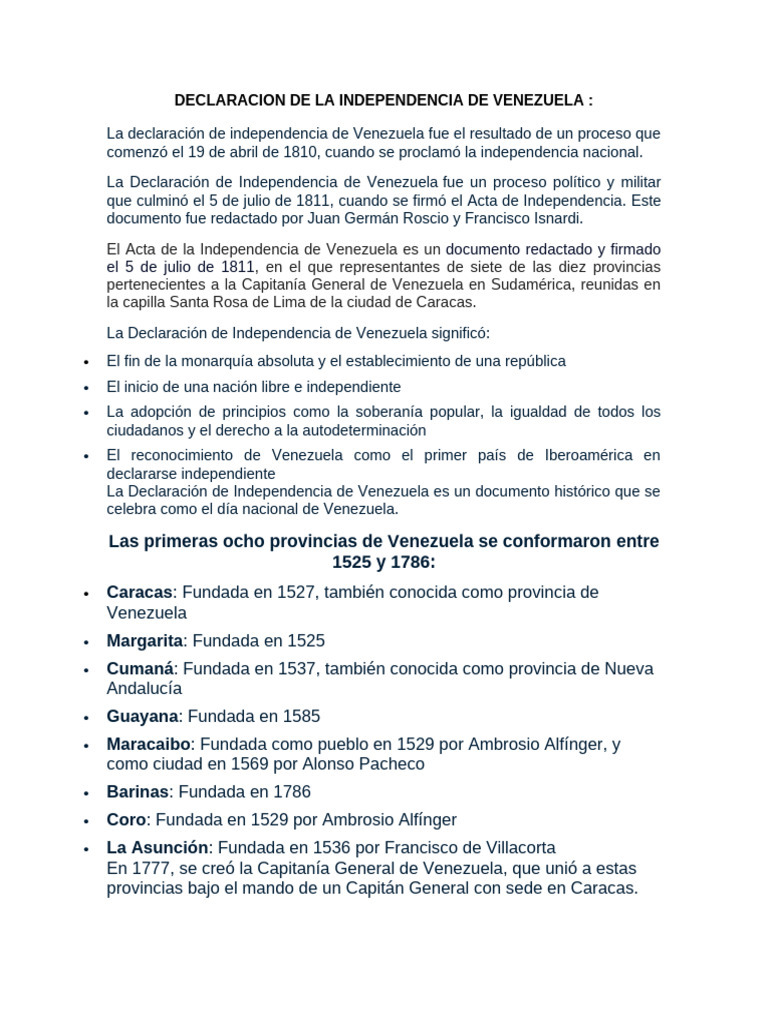Independencia de Venezuela: Acta y Proceso | PDF