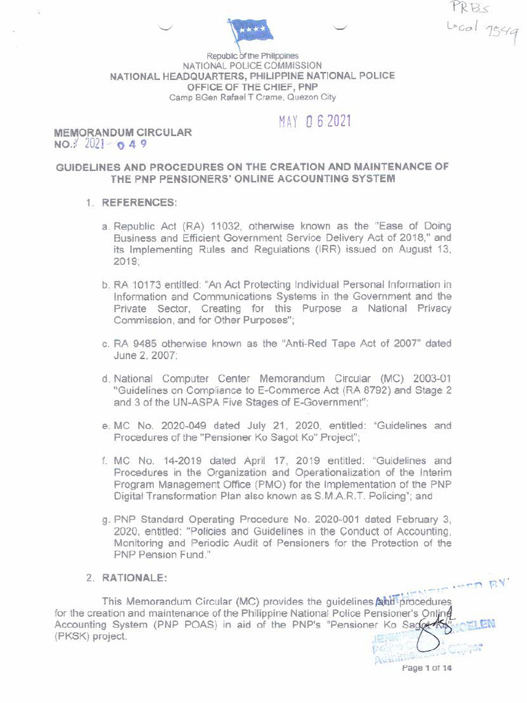 PNP Memo Circular No 2021-049 - Creation of PPOAS - 6may2021 | PDF