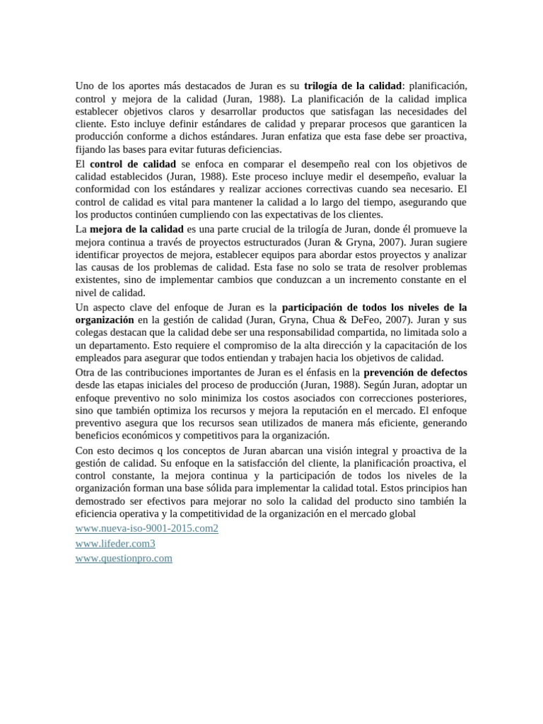 La Trilogía de la Calidad de Juran | PDF | Calidad (comercial) | Sistema de manejo de calidad