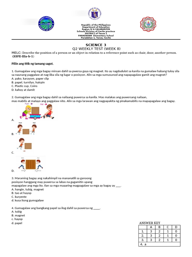 Science Q3 Weekly Test W2 | PDF