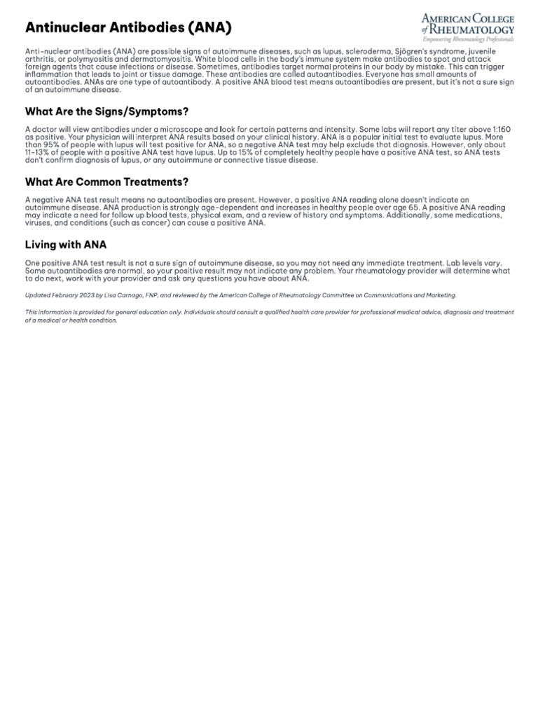 Antinuclear Antibodies (ANA) | PDF