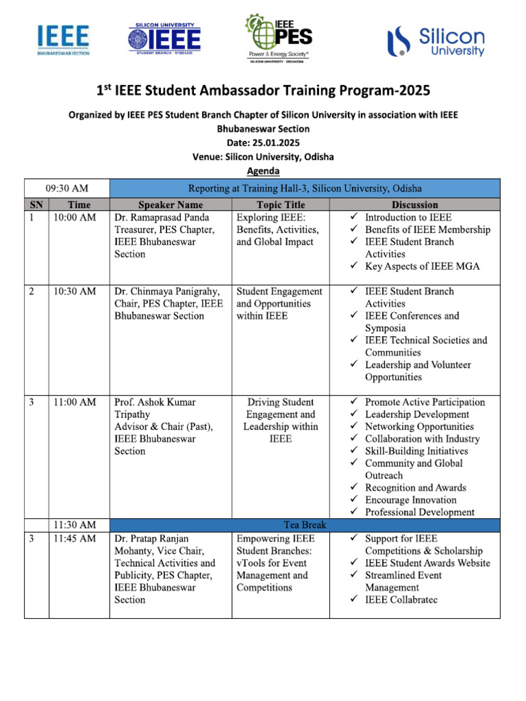 Agenda - IEEE Student Ambassador Training Program | PDF