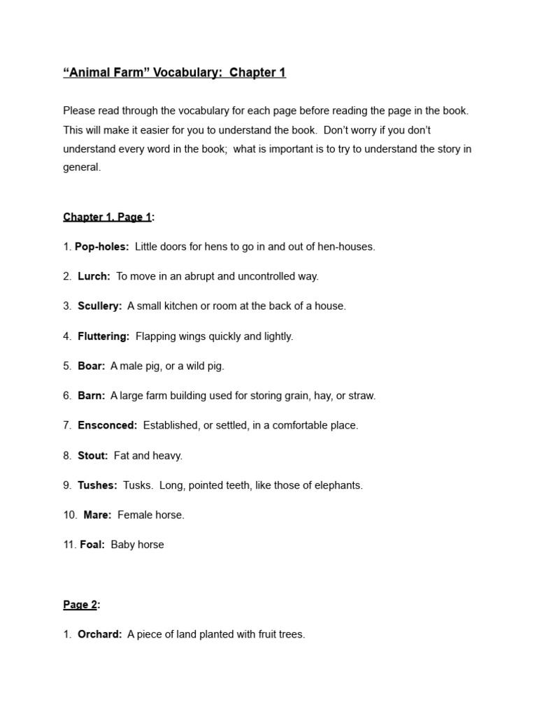 Animal Farm Vocabulary ch.1 PDF | PDF | Manure | Agriculture