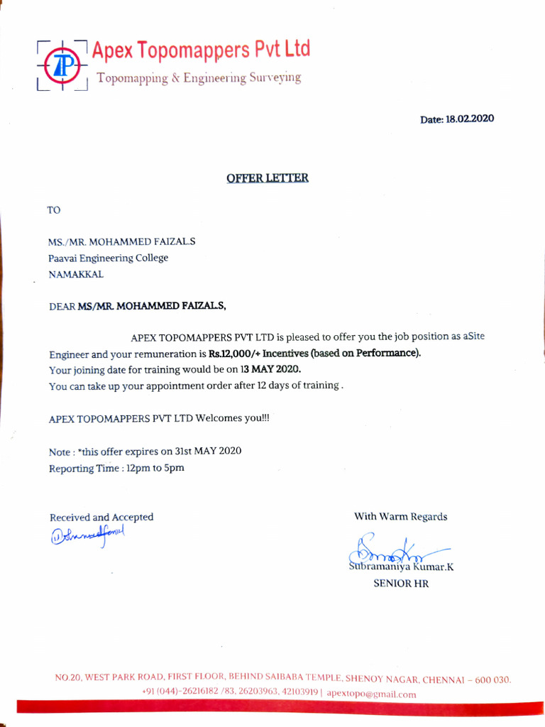 Placement Offer Letter | PDF