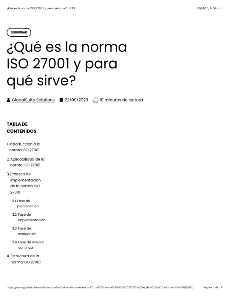 ¿Qué es la norma ISO 27001 y para qué sirve? | GSS | PDF | Seguridad de información | La ...