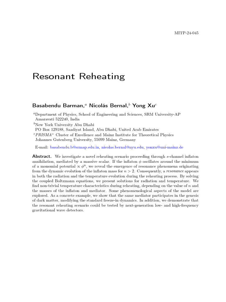 Nicolas Resonan Reheating | PDF | Elementary Particle | Physical Cosmology