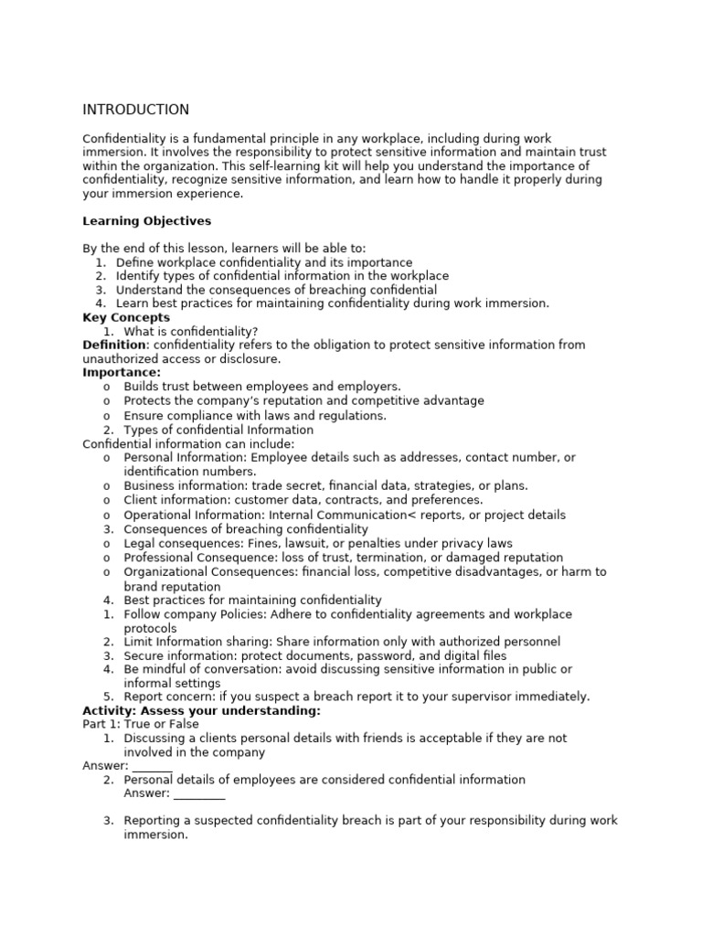 Work Immersion Self Learning Kit | PDF | Information Sensitivity | Information