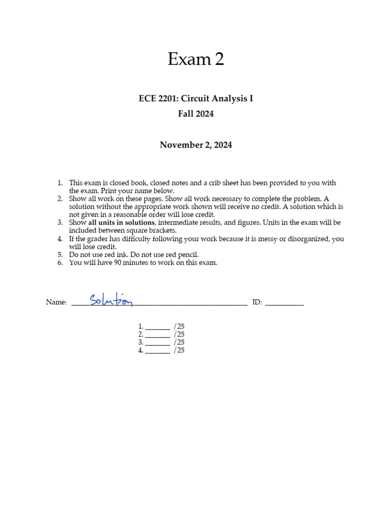 ECE 2201 Circuit Analysis Exam | PDF | Electrical Network | Electrical Circuits