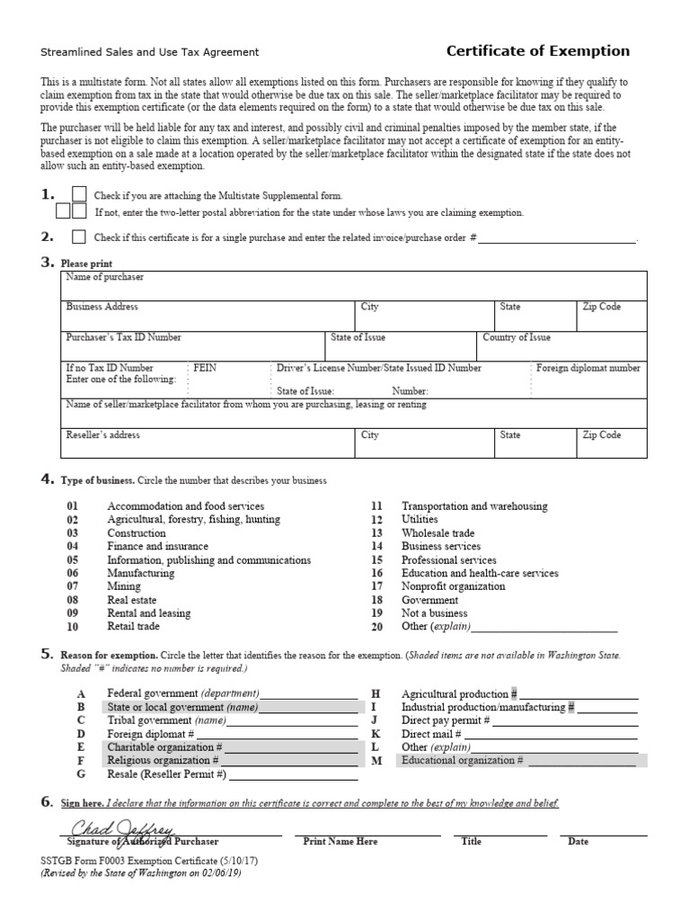 MULTI-Streamlined Sales Tax Exemption Cert_Signed | PDF | Tax Exemption ...