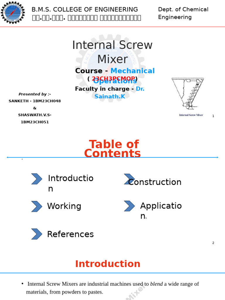 Internal Screw Mixer - Mechanical Operations | PDF | Physical Sciences ...