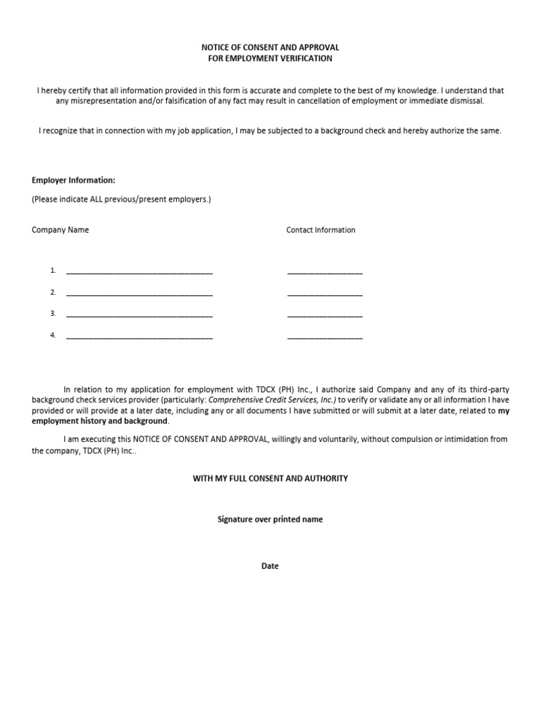 Employment Verification Consent Form | PDF