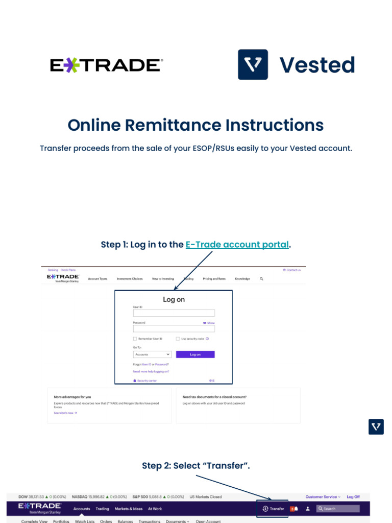 E-Trade Wire Transfer Guide for Vested | PDF