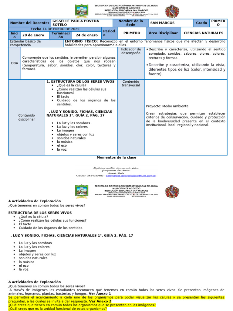 Guía de Ciencias Naturales para Primer Grado | PDF | Organismos ...