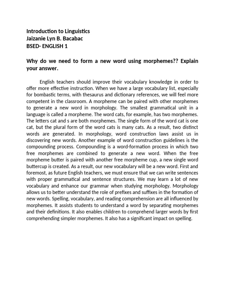 Introduction To Linguistics - Bacabac | PDF
