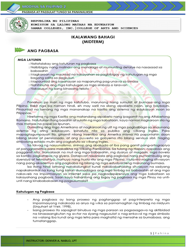 Modyul Sa Filipino 2 - Midterm | PDF
