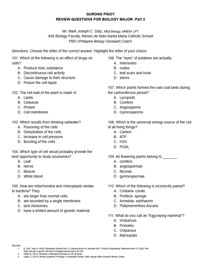LET Review Questions For Biology Major Part 3 | PDF | Bacteriophage ...