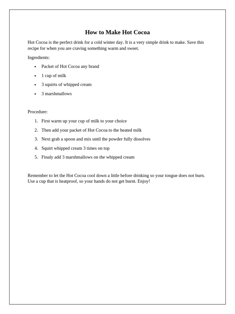 Easy Hot Cocoa Recipe Guide | PDF