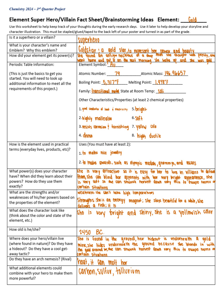 Element Superhero/Villain Project Guide | PDF