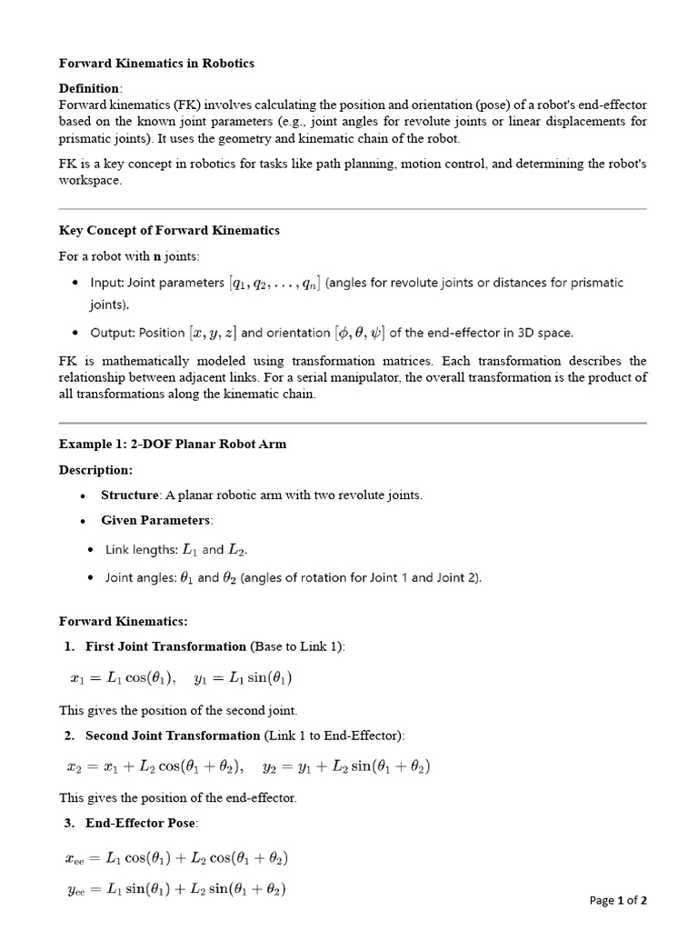 Forward Kinematics in Robotics Explained | PDF