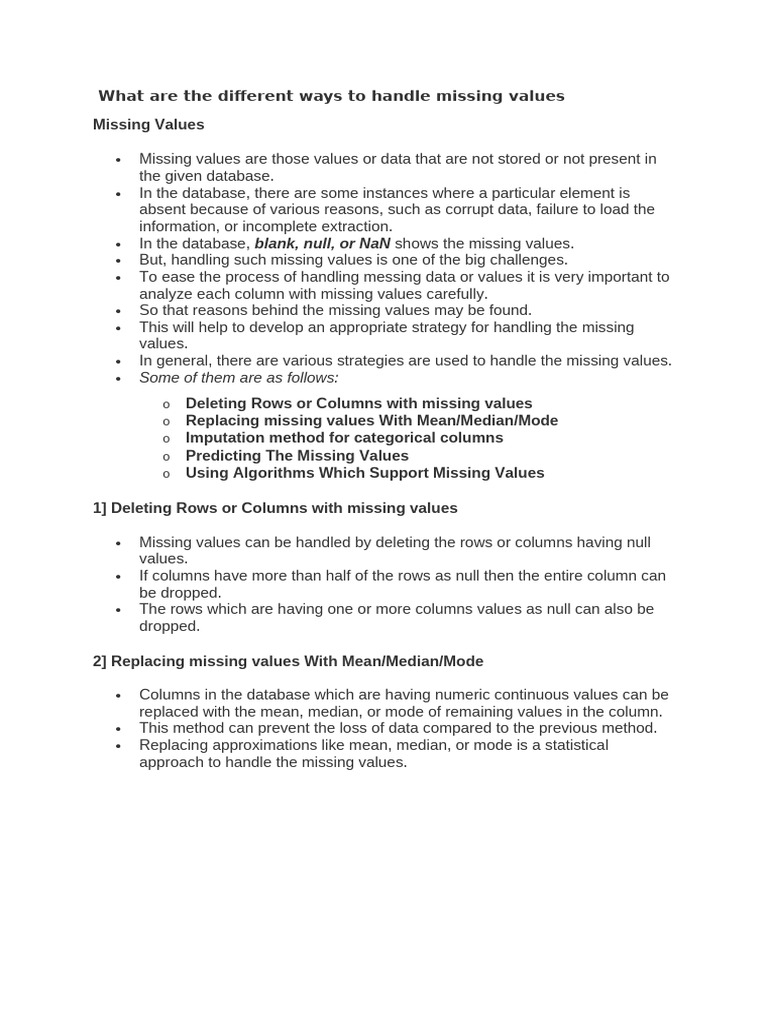 What Are The Different Ways To Handle Missing Values | PDF | Machine Learning | Applied Mathematics