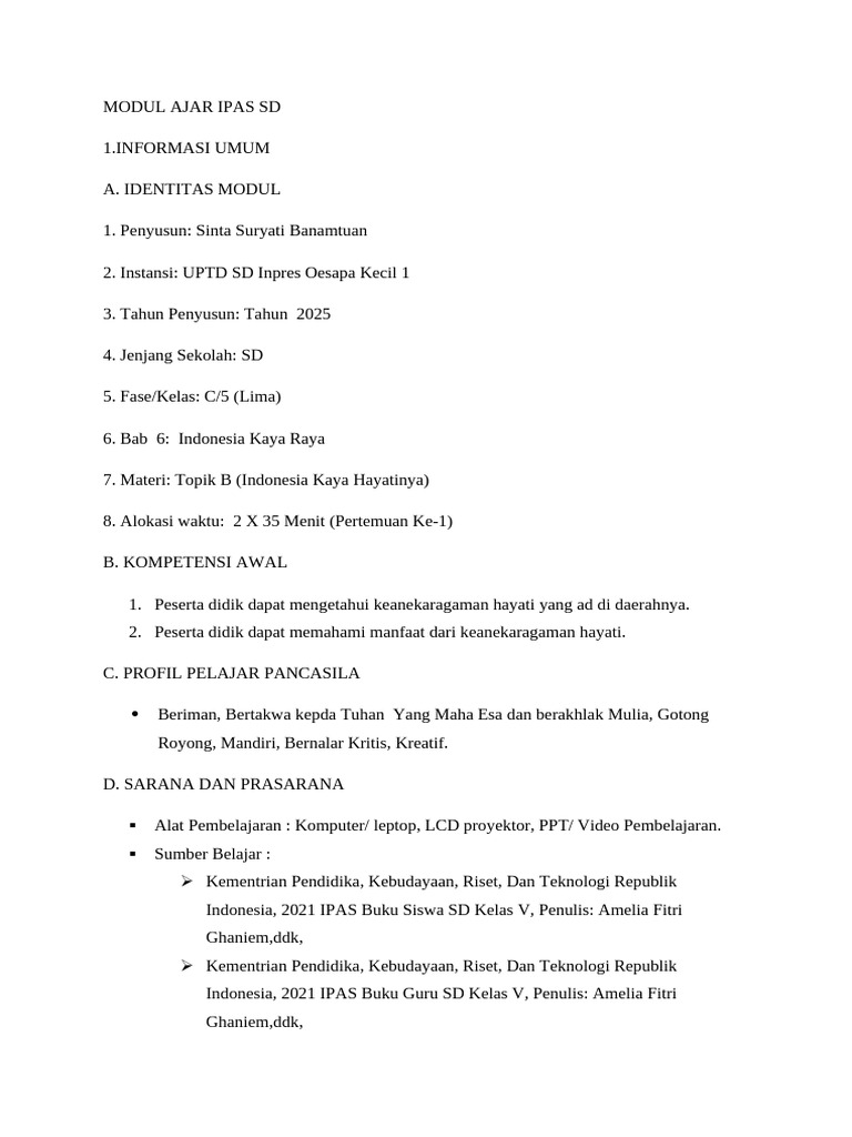Modul Ajar IPAS SD: Keanekaragaman Hayati | PDF