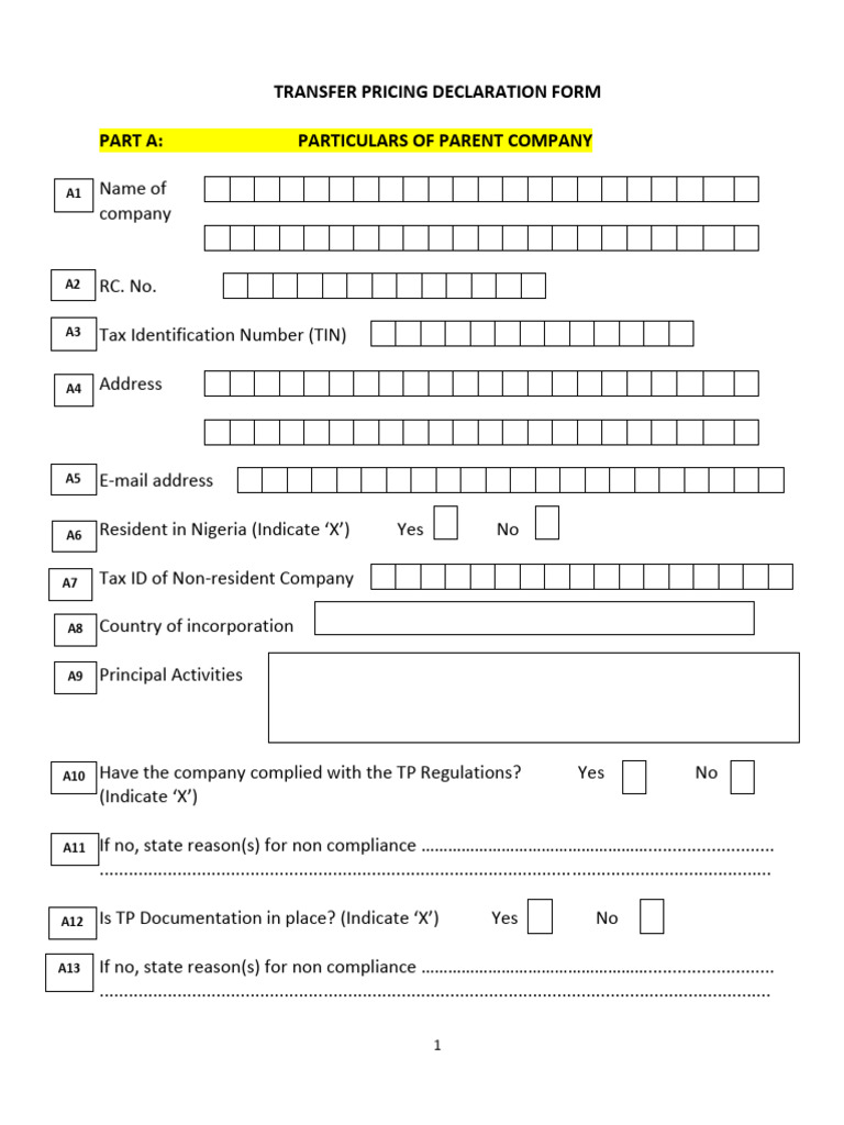 Transfer Pricing Declaration Form | PDF