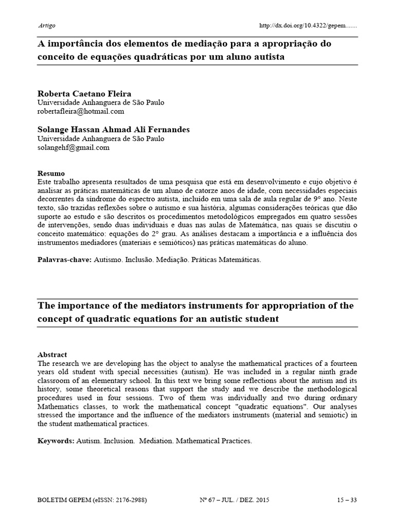 2artigo Fleira Fernandes 19p | PDF | Autismo | Aprendizado