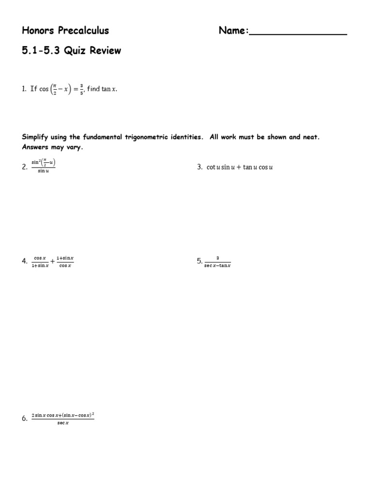 5.1-5.3 Quiz Review | PDF | Trigonometric Functions | Euclid