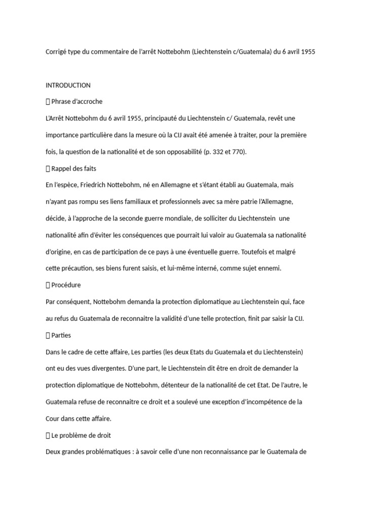 Analyse de l'arrêt Nottebohm 1955 | PDF | Loi internationale | Nationalité