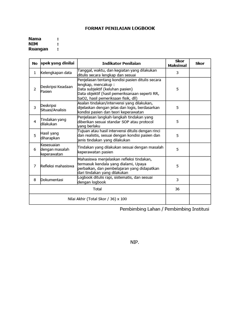 FORMAT PENILAIAN LOGBOOK (1) | PDF