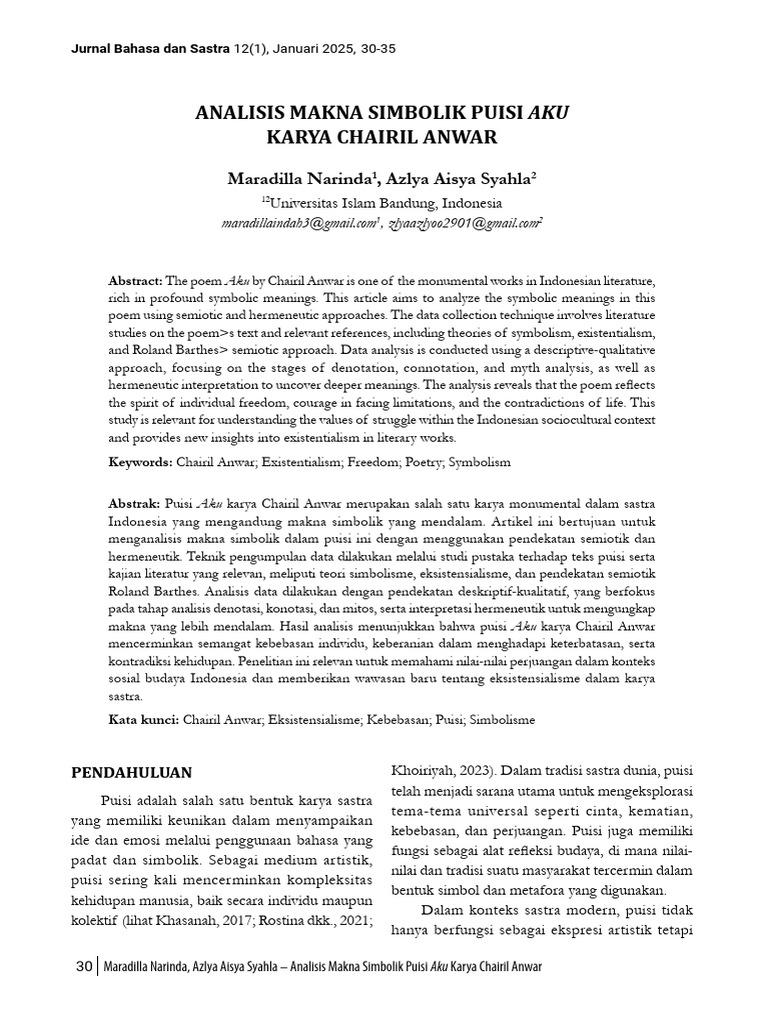 Analisis Makna Simbolik Puisi Aku Karya Chairil Anwar | PDF