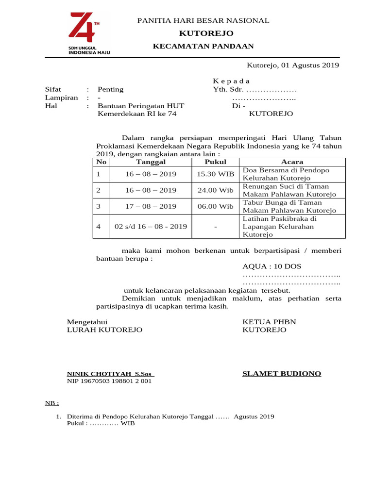 Proposal, undangan, susunan panitia AGUSTUSAN | PDF