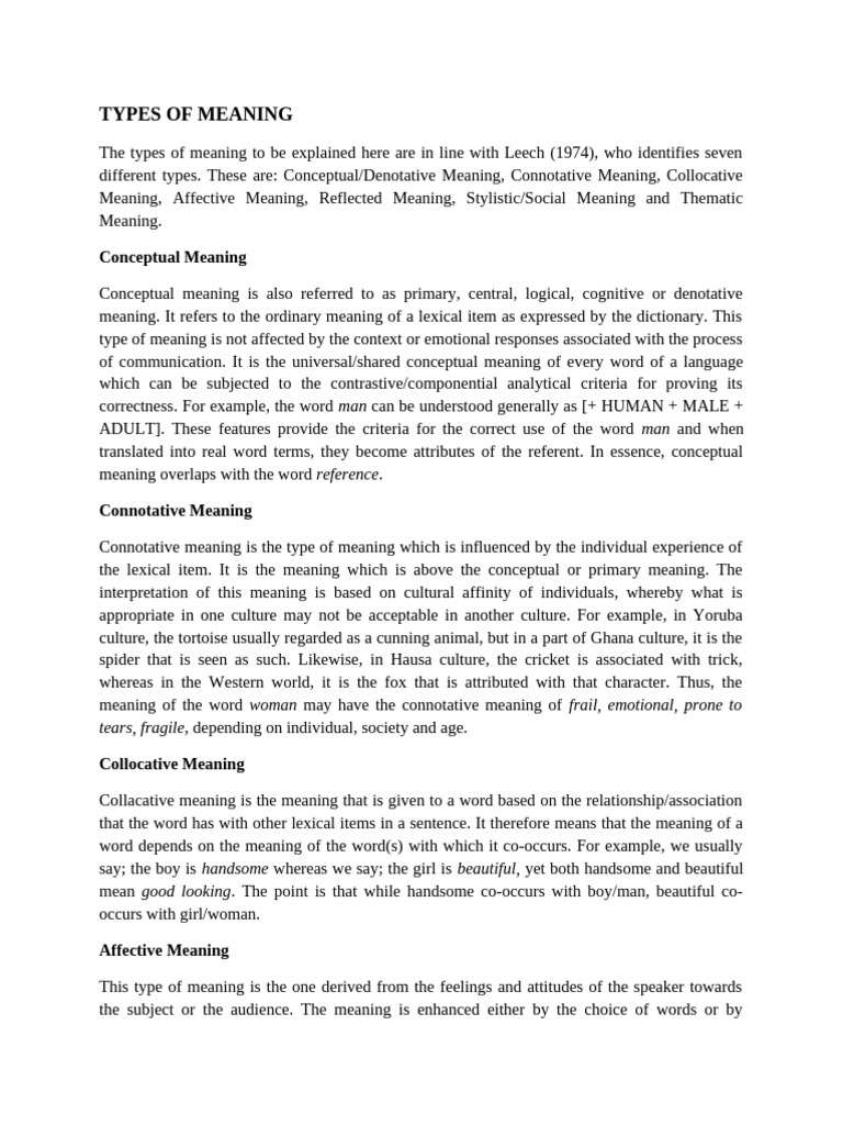 Week 3 Types of Meaning-1 | PDF | Semantics | Word