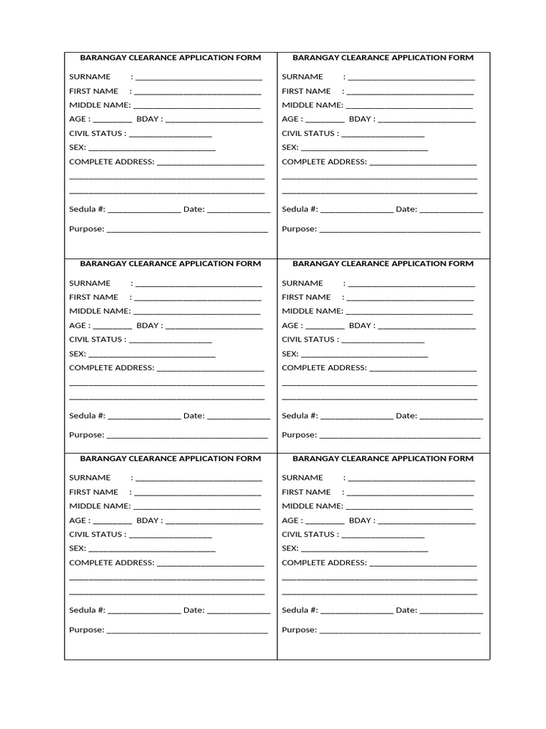 Barangay Clearance Application Form | PDF | Onomastics