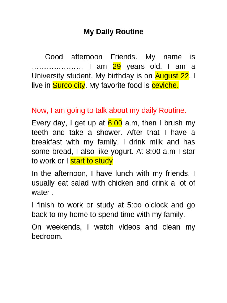My Daily Routine | PDF