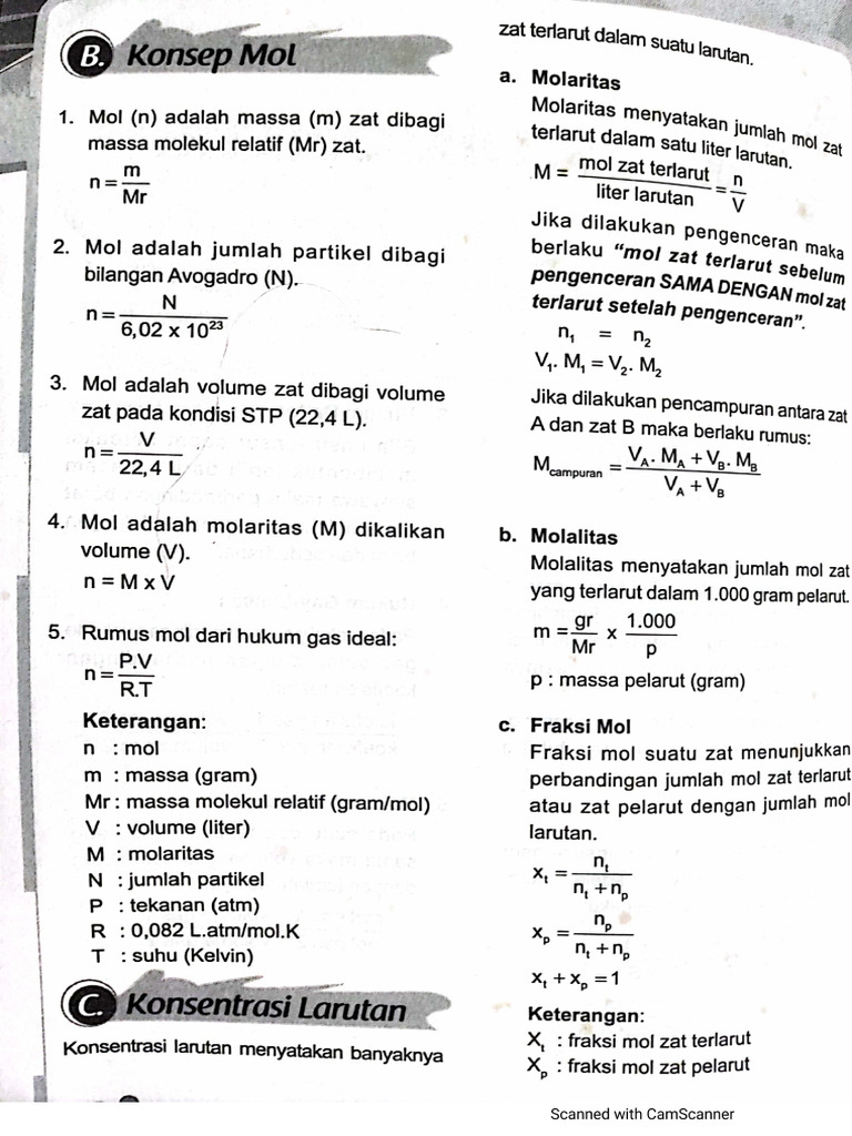 Rumus Konsep Mol Dan Konsentrasi Larutan | PDF