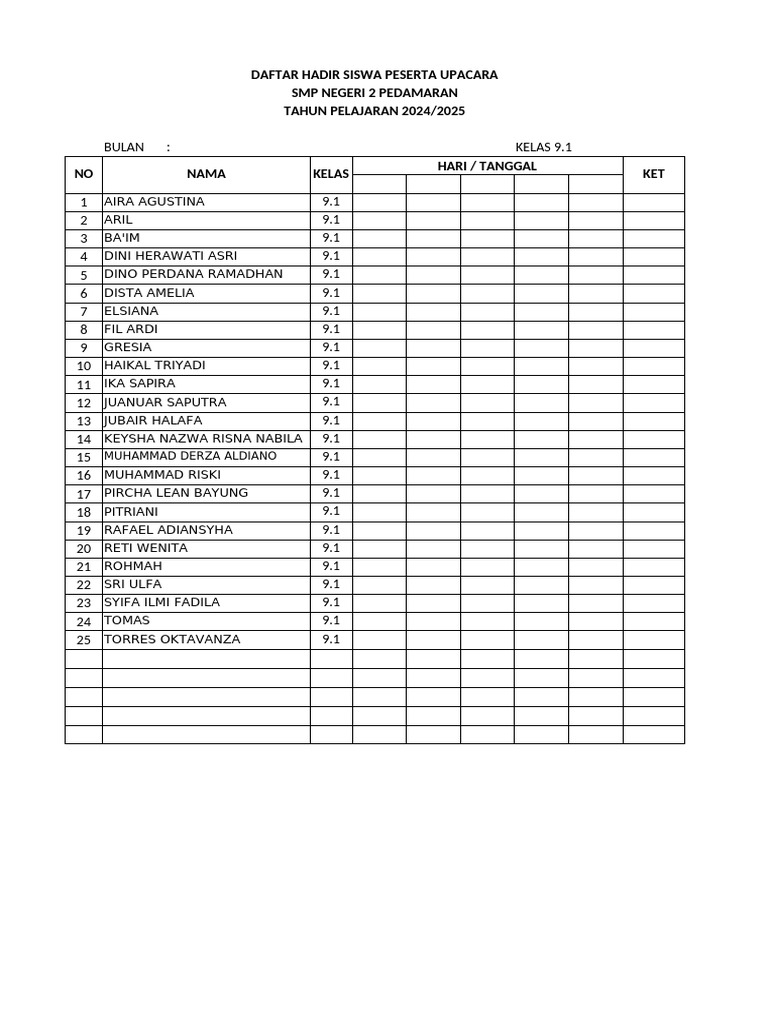 absen UPACARA-YASIN- SENAM 2024 | PDF