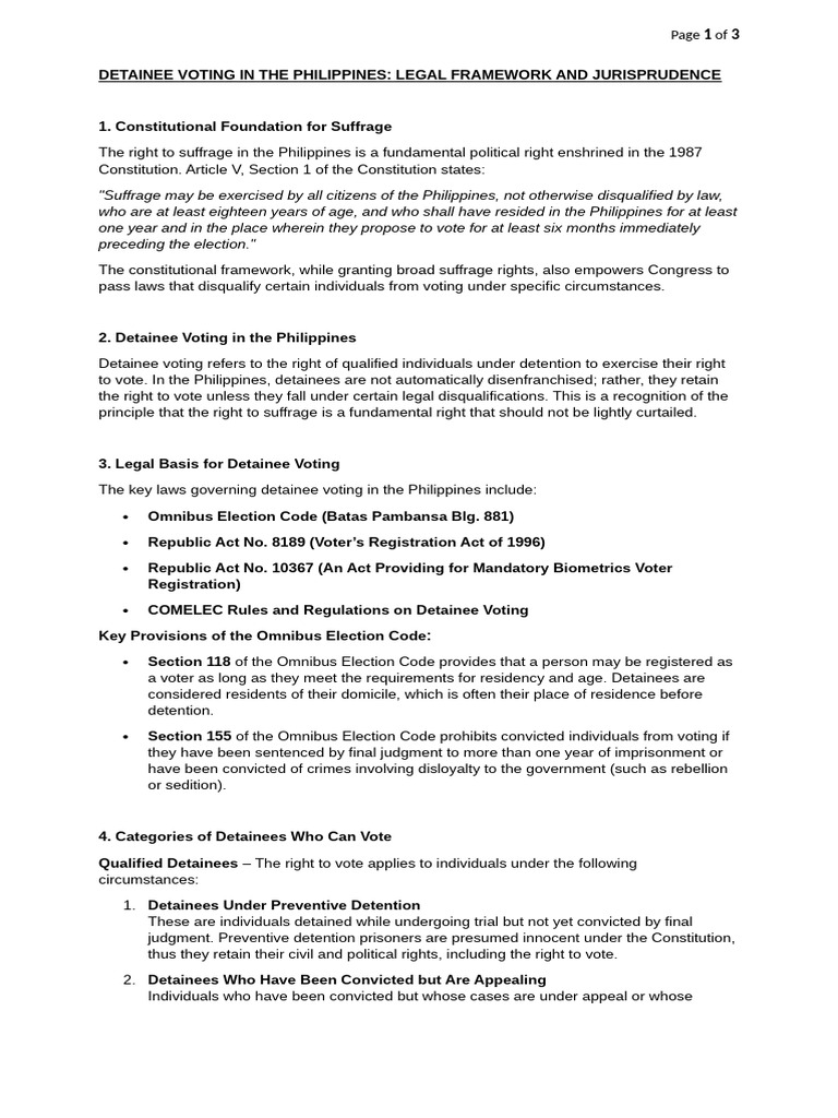 Detainee Voting in The Philippines | PDF | Detention (Imprisonment ...