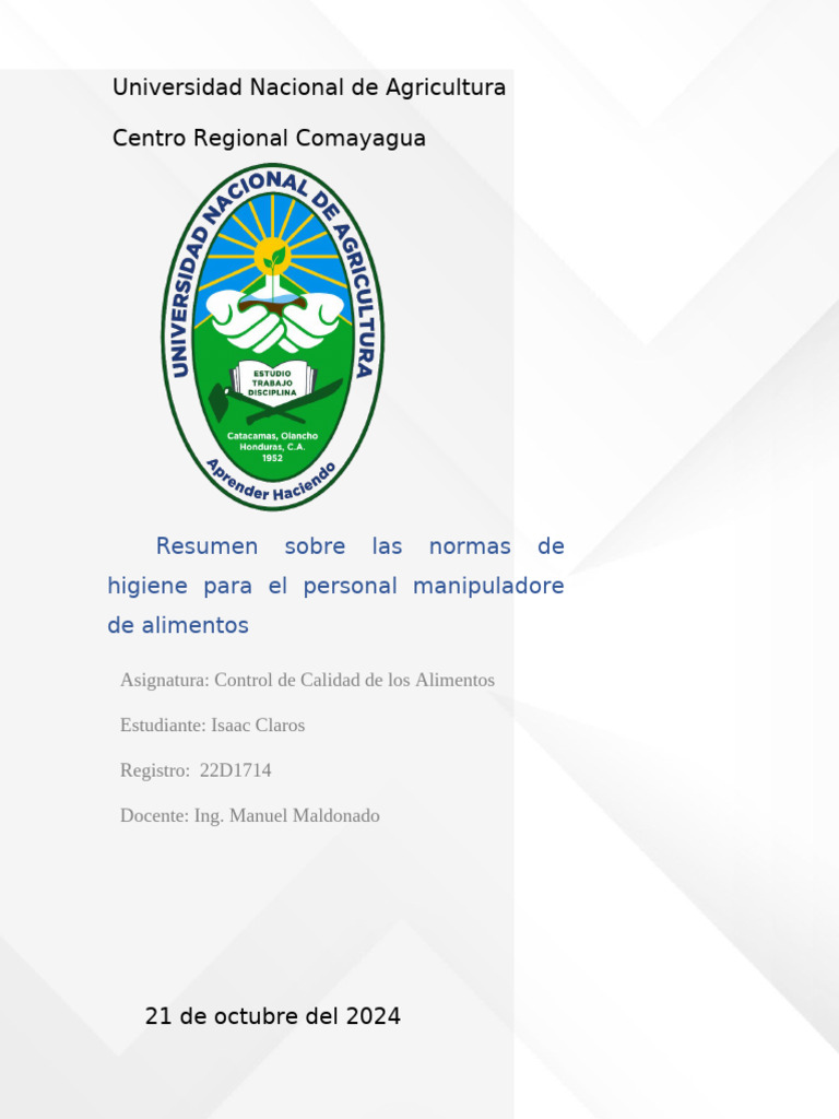 Normas de Higiene en Manipulación de Alimentos | PDF | Análisis de ...