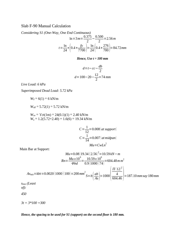Slab Manual Calculation | PDF