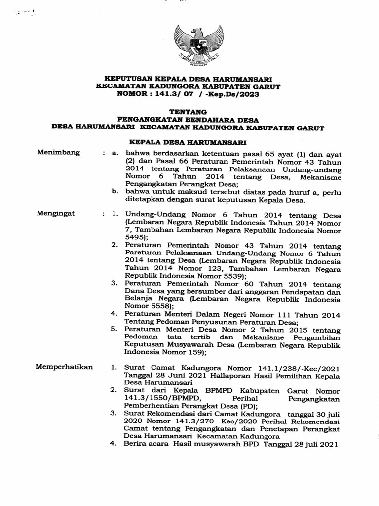 SK Bendahara Desa | PDF