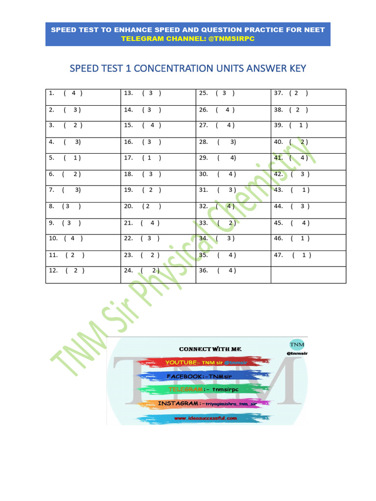 NEET Speed Test 1 Answer Key | PDF
