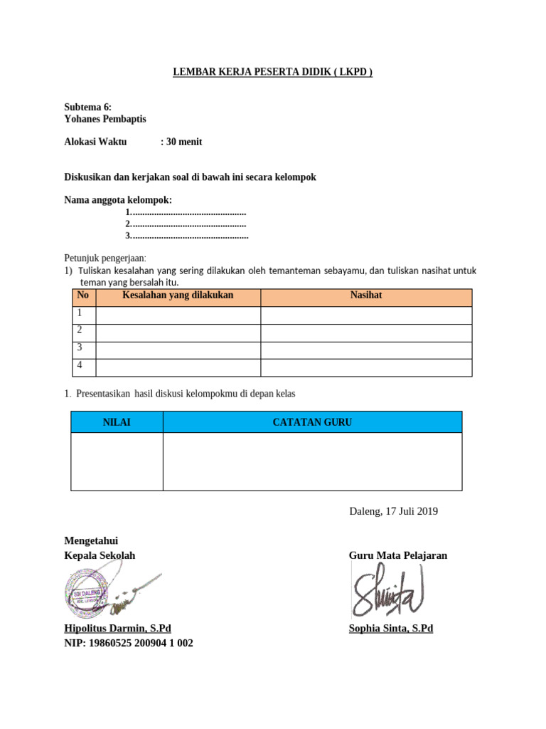 LKPD RPP 3 Smester 1 THN 2019-2020 | PDF